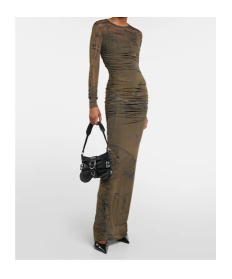 Blumarine Printed Ruched Jersey Maxi Dress