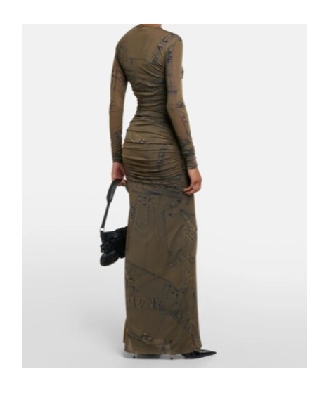 Blumarine Printed Ruched Jersey Maxi Dress