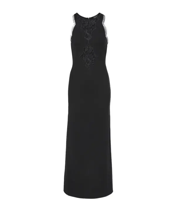 Giambattista Valli Round Neck Lace Trim Midi Dress - Black