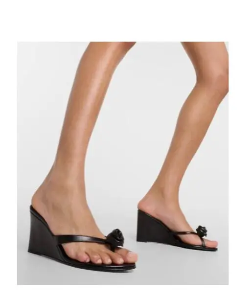 Magda Butrym Floral-appliqué Leather Wedge Mules