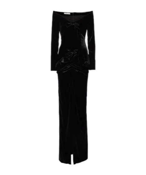 Alessandra Rich Bow-decorated Off-the-shoulder Velvet Dress - Black