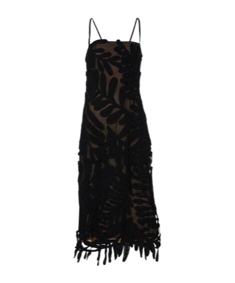 Oscar De La Renta Crochet Midi Dress With Tassel Hem - Black