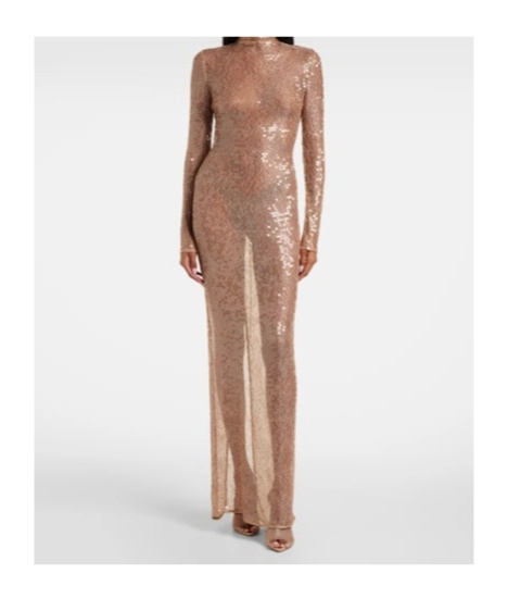 Magda Butrym Sequined Turtleneck Sheer Maxi Dress