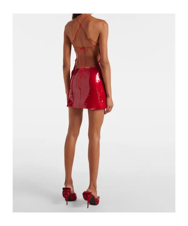 Magda Butrym Floral Appliqué Sequined Halterneck Mini Dress - Red