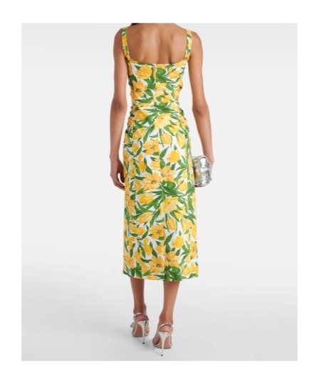 Carolina Herrera Floral Ruched Poplin Midi Dress - Green