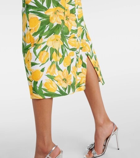 Carolina Herrera Floral Ruched Poplin Midi Dress - Green