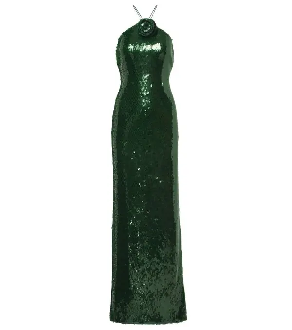 Magda Butrym Floral-applique Sequined Halterneck Gown