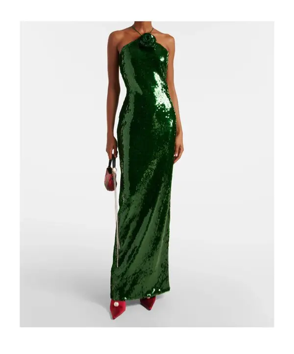 Magda Butrym Floral-applique Sequined Halterneck Gown