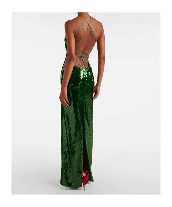 Magda Butrym Floral-applique Sequined Halterneck Gown
