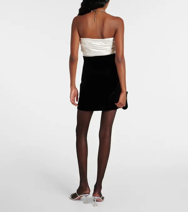 Alessandra Rich Strapless Velvet Mini Dress With Bow Detail