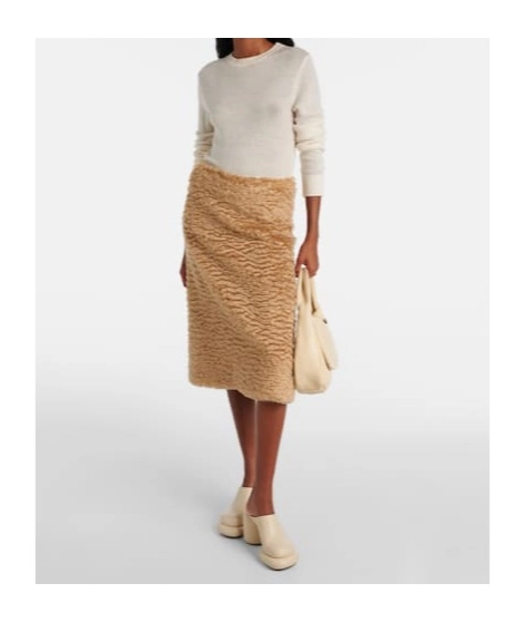 JIL SANDER Mohair And Cotton Blend Knee-length Skirt - Nude