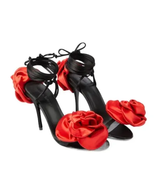 Magda Butrym Floral-appliqué Satin Slingback Sandals - Black