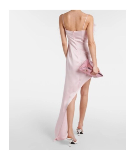 David Koma Feather-trimmed Satin Midi Dress