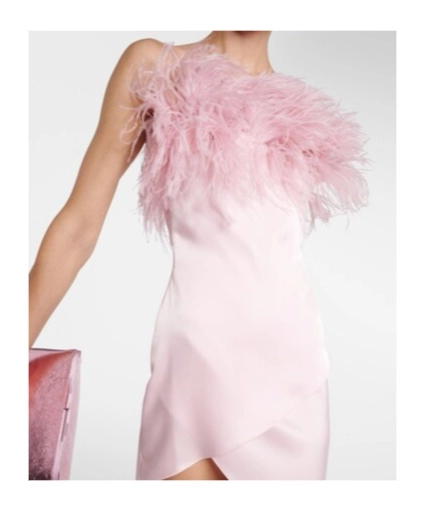 David Koma Feather-trimmed Satin Midi Dress