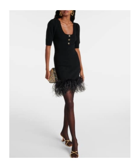 Alessandra Rich Feather-trimmed Wool Minidress
