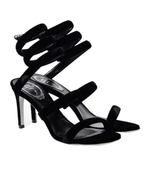 Rene Caovilla Cleo 80 Velvet Sandals - Black