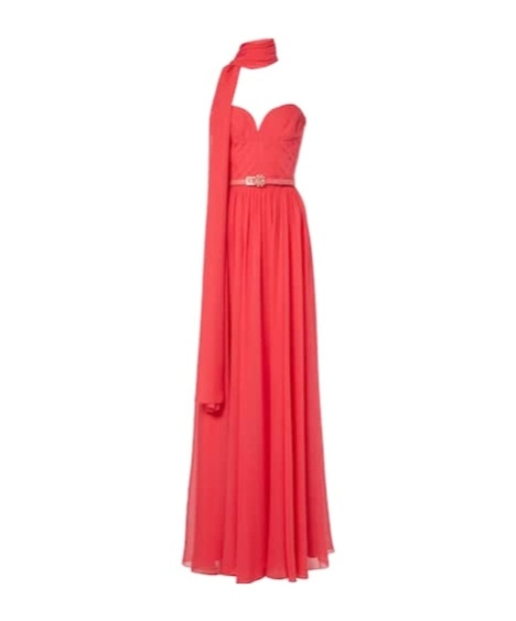 Elie Saab Silk Gown With Detachable Scarf Detail