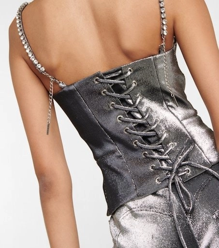 AREA Embellished Metallic Corset Top