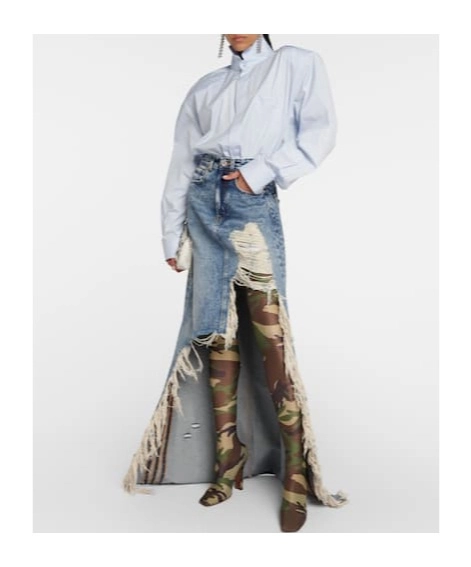 Vetements Distressed Denim Maxi Skirt
