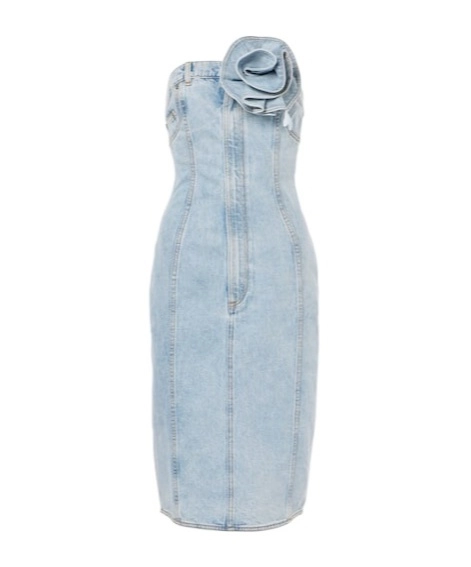 AREA Floral Appliqué Denim Midi Dress - Blue