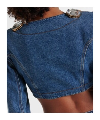 AREA Embellished Cropped Denim Jacket