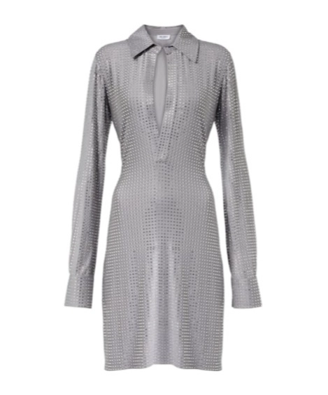 Attico Crystal-embellished Jersey Shirt Dress - Gray