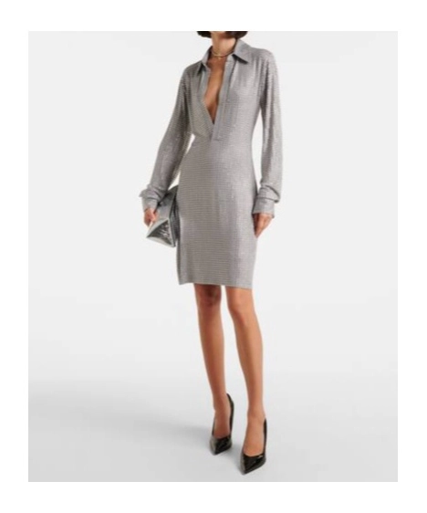 Attico Crystal-embellished Jersey Shirt Dress