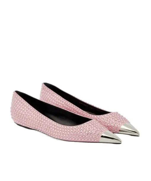 AREA Rhinestone Embellished Pointed Toe Ballet Flats