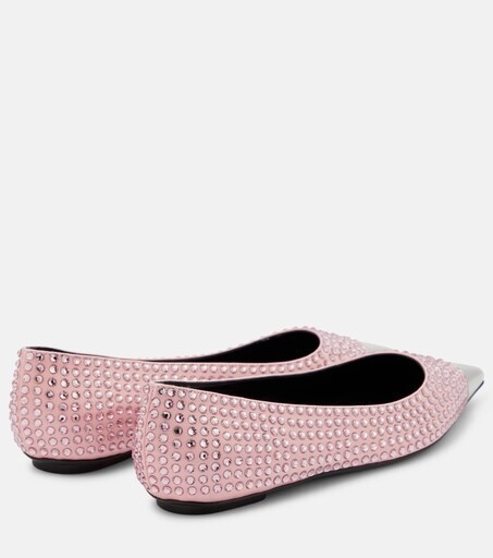 AREA Rhinestone Embellished Pointed Toe Ballet Flats
