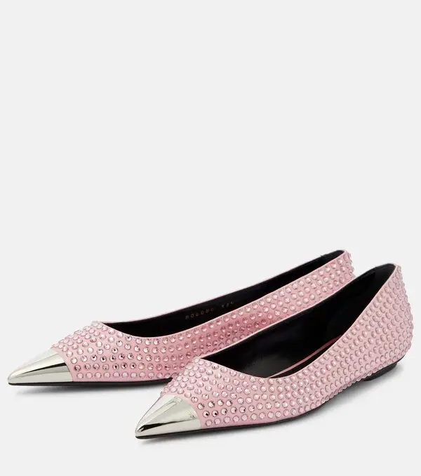 AREA Rhinestone Embellished Pointed Toe Ballet Flats