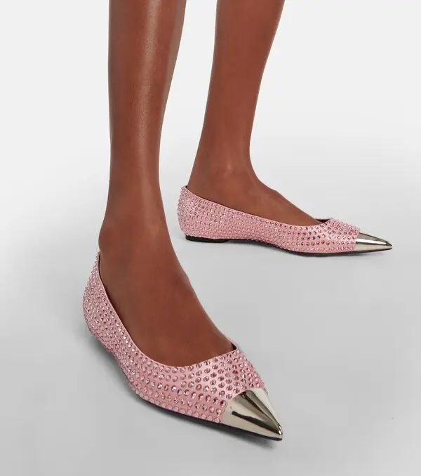AREA Rhinestone Embellished Pointed Toe Ballet Flats