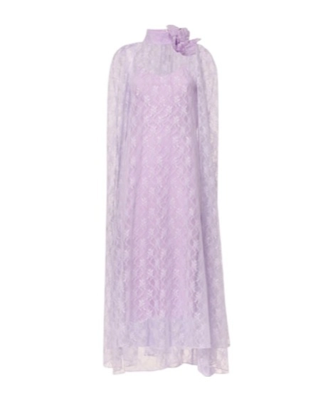 RODARTE Caped Floral Lace Midi Dress - Purple
