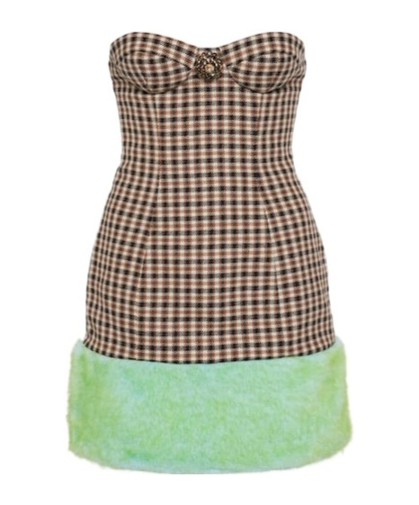 AREA Faux Fur-trimmed Strapless Minidress