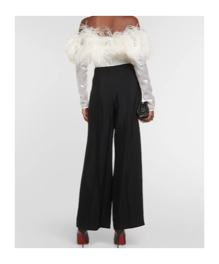David Koma Sequined Feather-trimmed Crop Top
