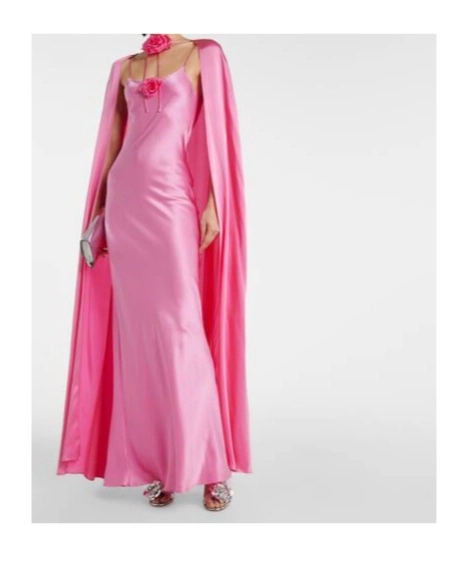 RODARTE Caped Silk Gown With Floral Appliqu