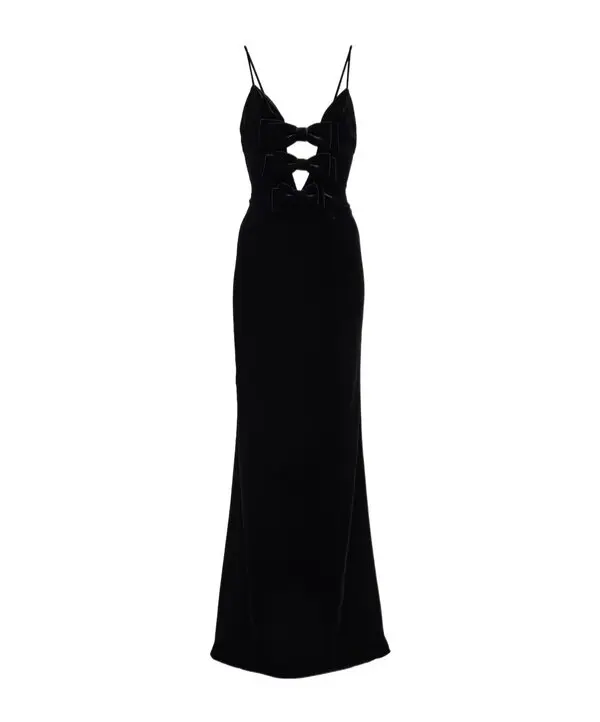 Alessandra Rich Velvet Dress With Bow Decoration - Black