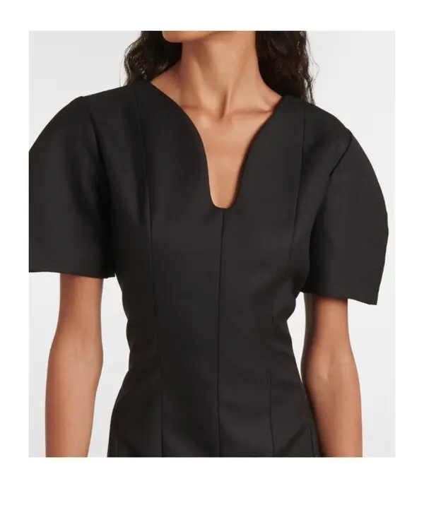 Nina Ricci Wool Gabardine Midi Dress With Short Sleeves And Fishtail Hem