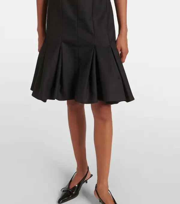 Nina Ricci Wool Gabardine Midi Dress With Short Sleeves And Fishtail Hem