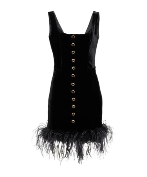 Alessandra Rich Feather-trimmed Velvet Minidress