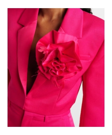 AREA Floral-appliqué Cropped Wool Blazer