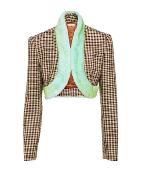 AREA Cropped Faux Fur-trimmed Jacket