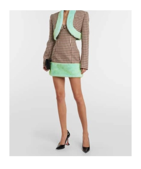 AREA Cropped Faux Fur-trimmed Jacket