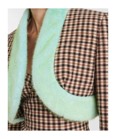 AREA Cropped Faux Fur-trimmed Jacket
