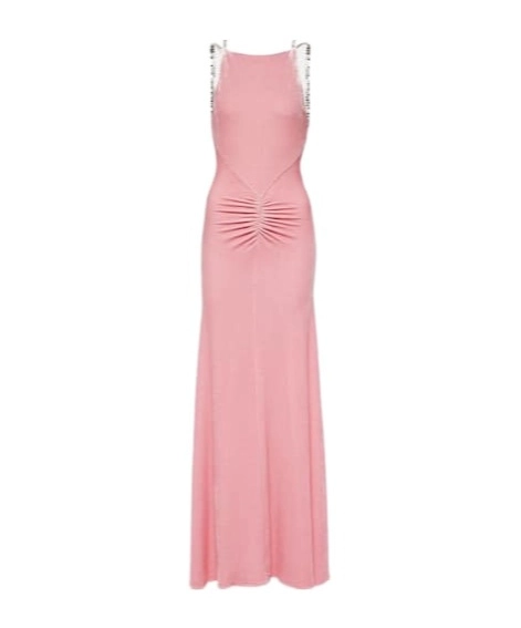 Rabanne Embellished Ruched Velvet Gown - Pink