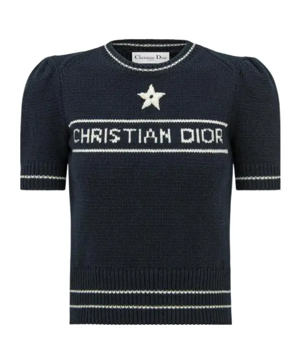 Dior Short-sleeved Knit Sweater With Star Detail - Blue