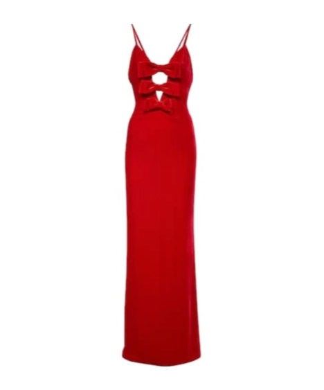 Alessandra Rich Velvet Dress With Bow Decoration - Red