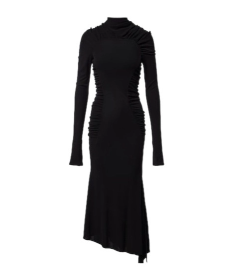 Victoria Beckham Gathered Asymmetric Jersey Midi Dress - Black