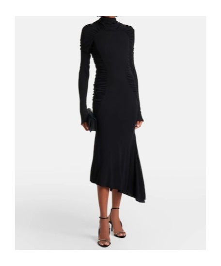 Victoria Beckham Gathered Asymmetric Jersey Midi Dress