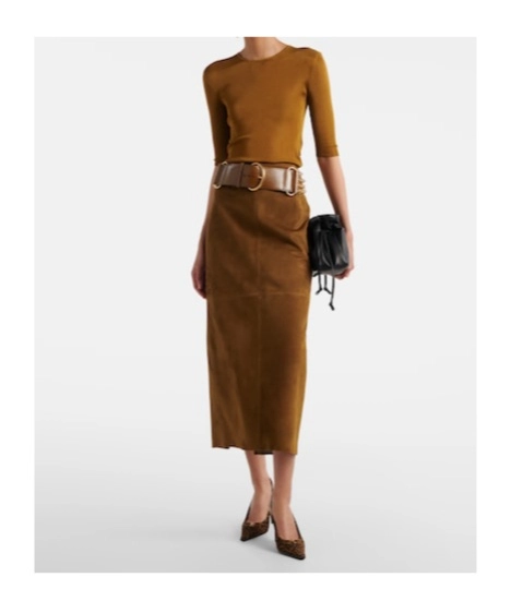 Nour Hammour Selly Suede Midi Skirt