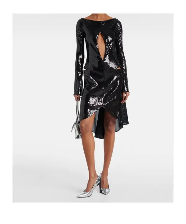COURREGES Ellipse Sequined Cutout Midi Dress